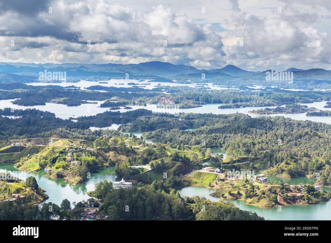 Panorama view of Guatape lake area, Colombia, South America Stock Photo ...