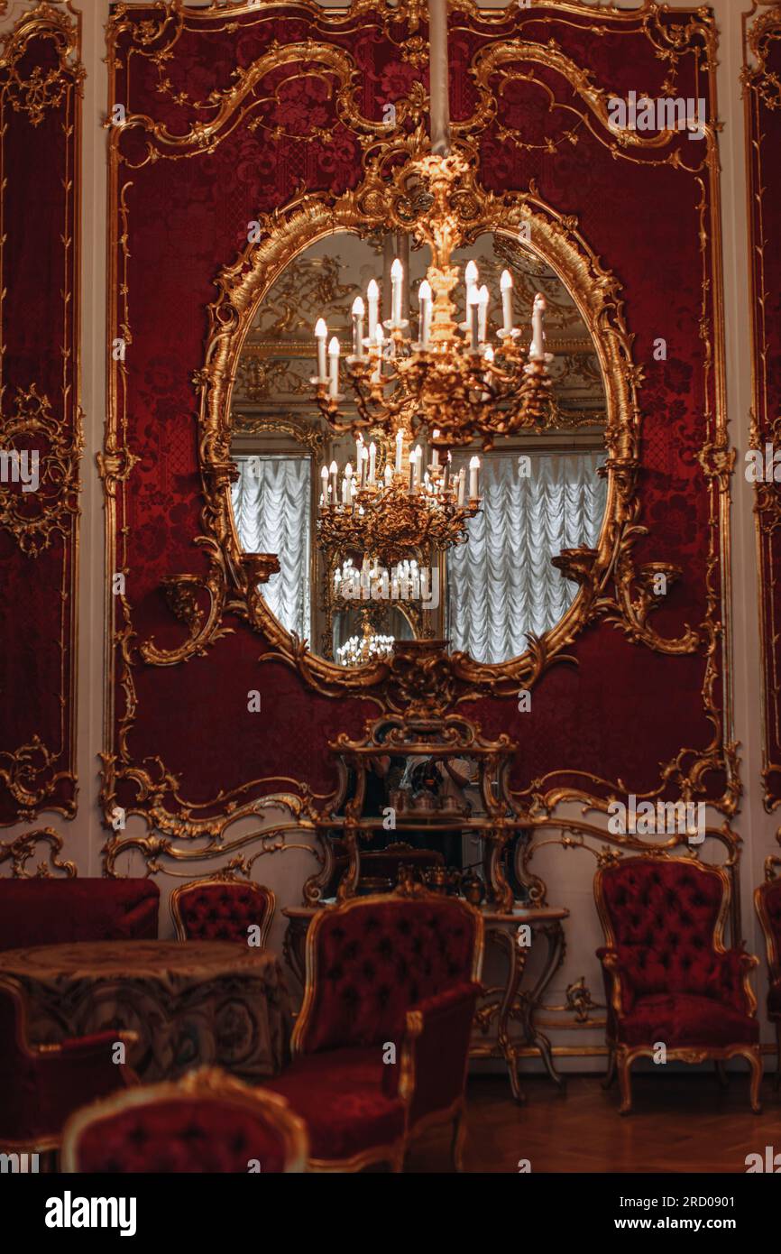 Historical golden red the State Hermitage Museum interiors with ...