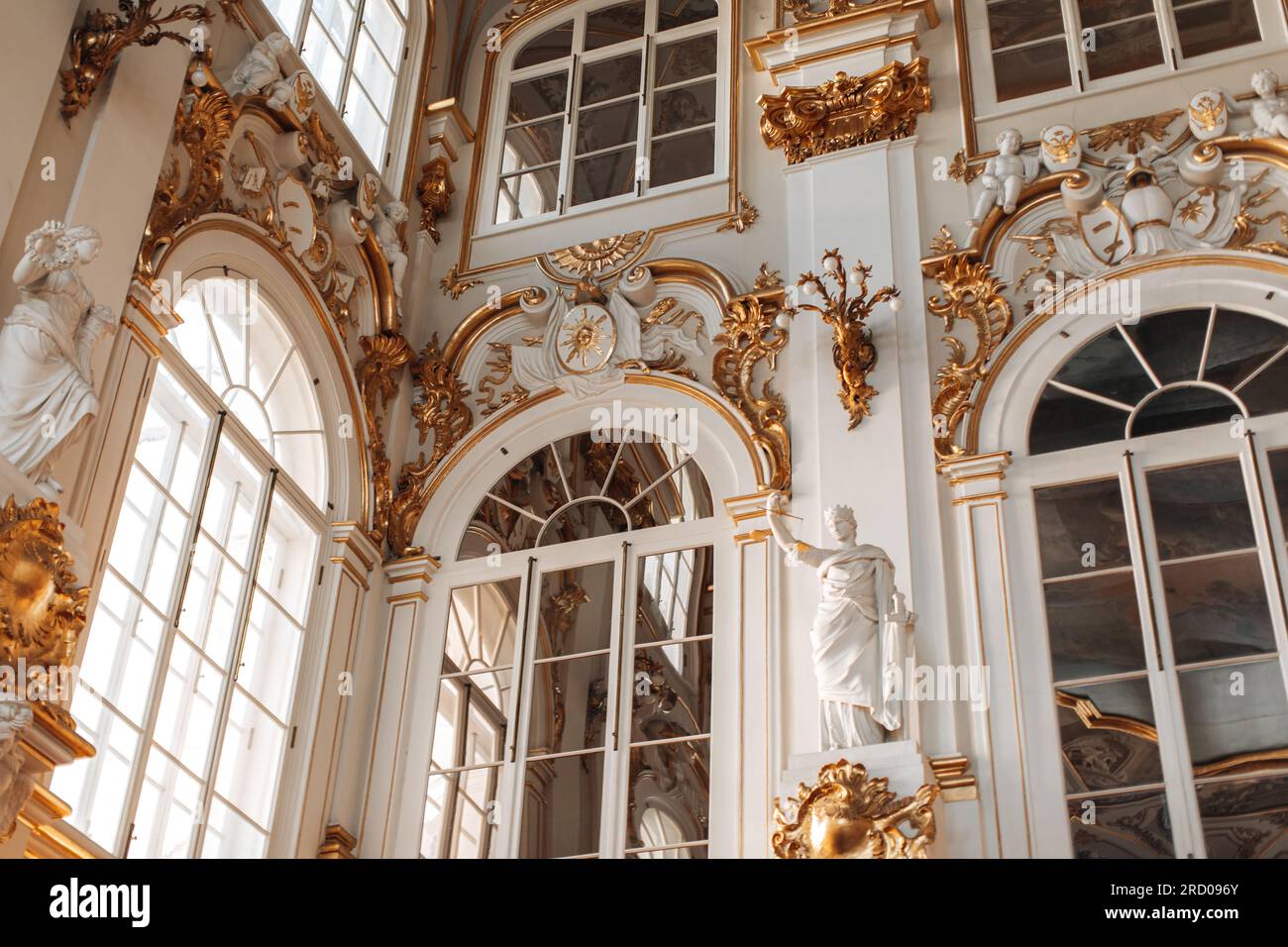 Historical golden white the State Hermitage Museum interiors. Winter ...