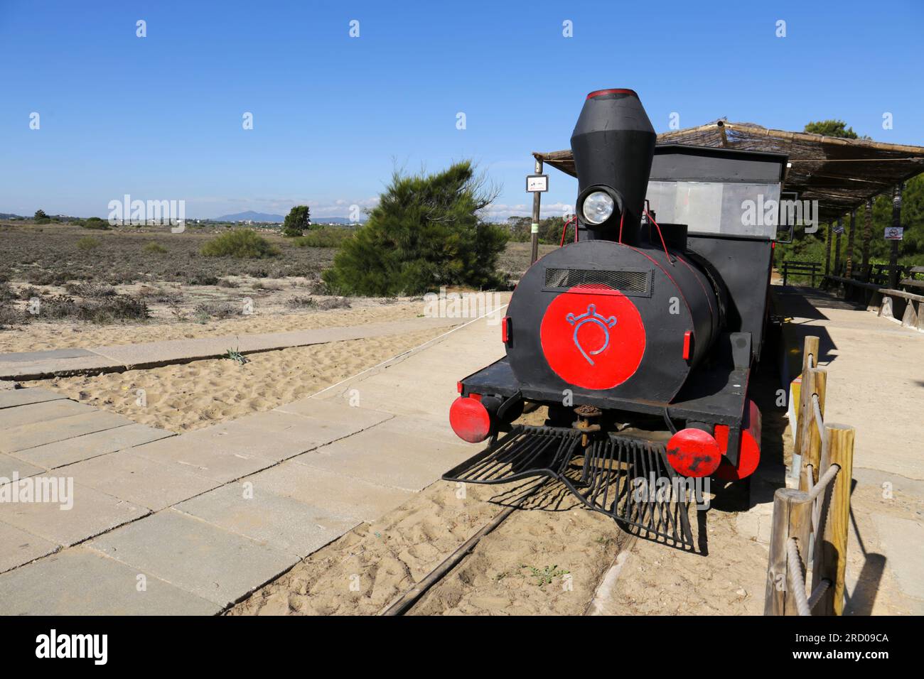 Touristic train to Praia do Barril Beach in Tavira Island, Portugal ...