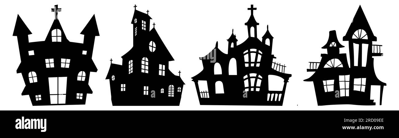 Haunted house bundle, Ghost house collection on white background ...