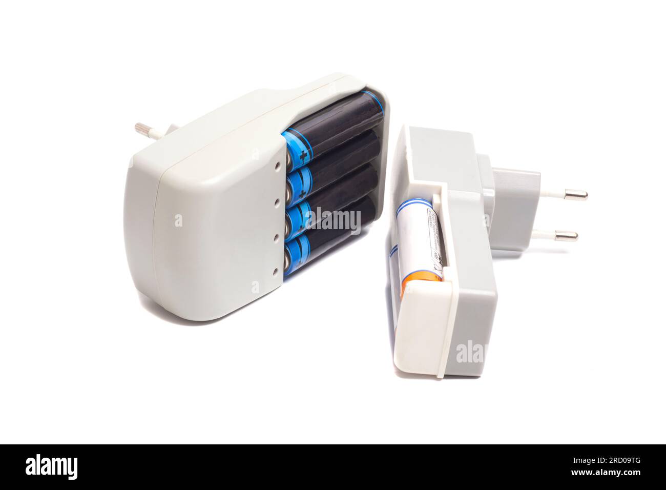 Rechargeable batteries in Battery Chargers isolated on white background ...