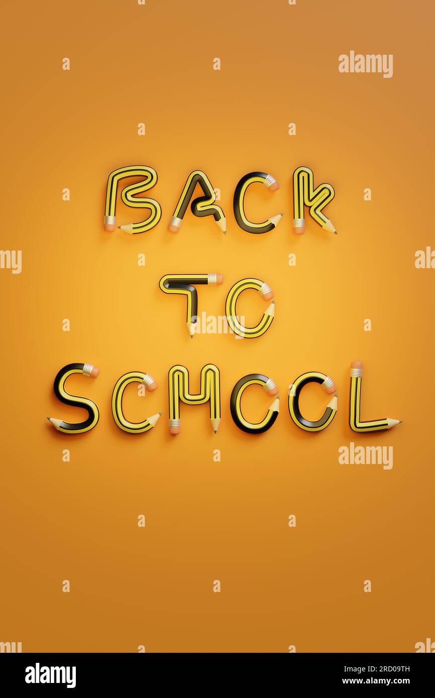 Text "back to school" with cartoon graphite pencils. 3d illustration ...