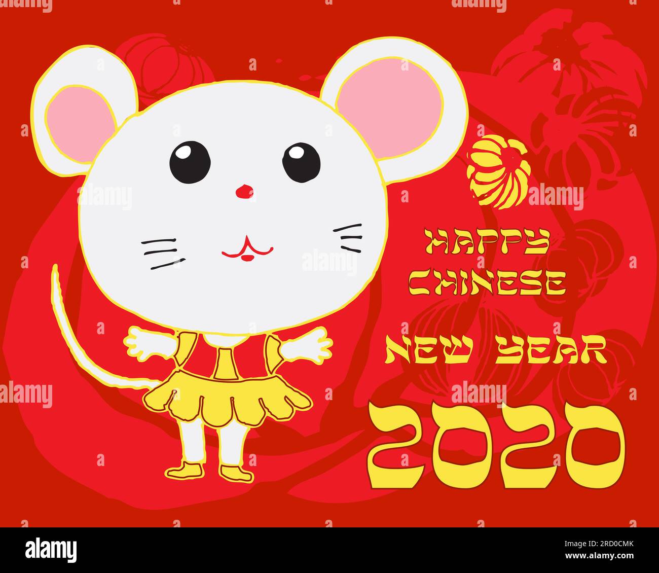 happy chinese new year, white rat, greeting card illustration, vector ...