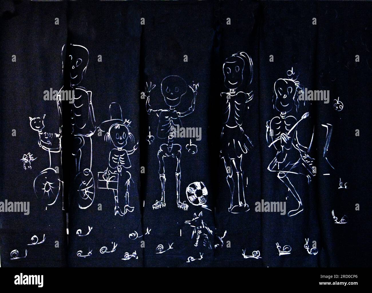 skeleton family painted with white paint on black paper portrait ...