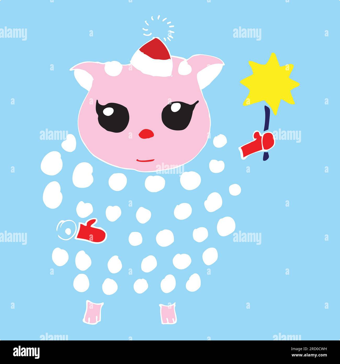 cute christmas sheep with christmas star in paw on blue background ...