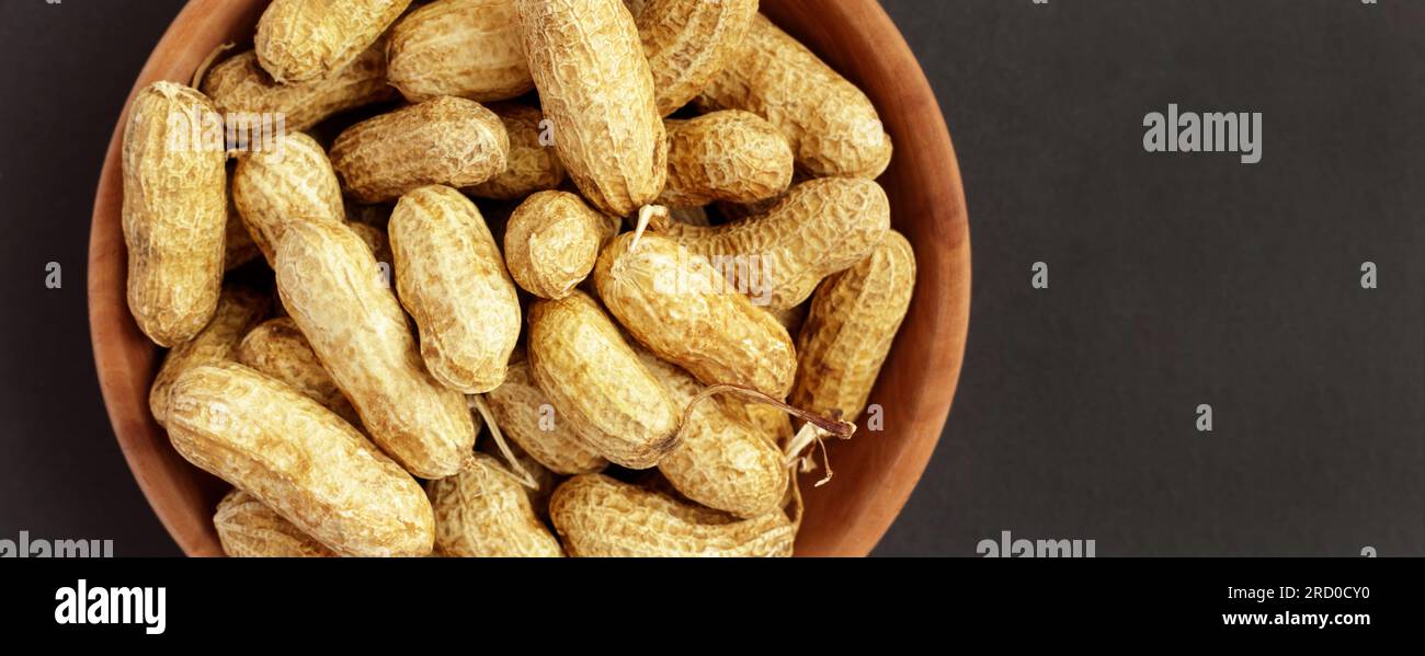 Roasted peanuts, peanuts in shell Isolated on black background Stock ...