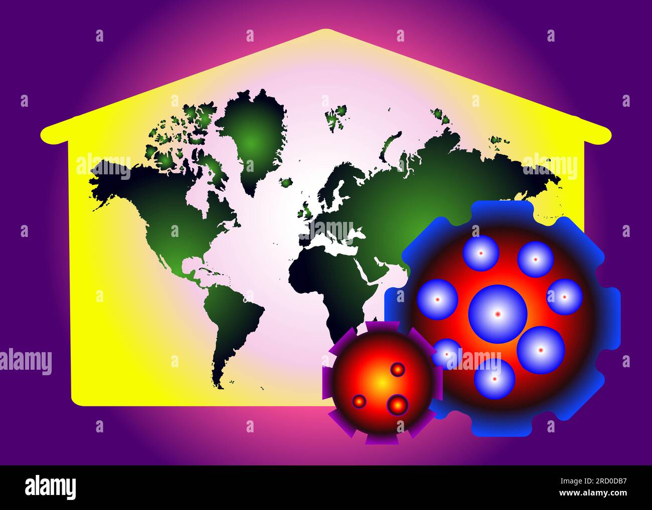 Covid 19, Coronavirus on the Earth. Stay at home. World map icon hidden ...