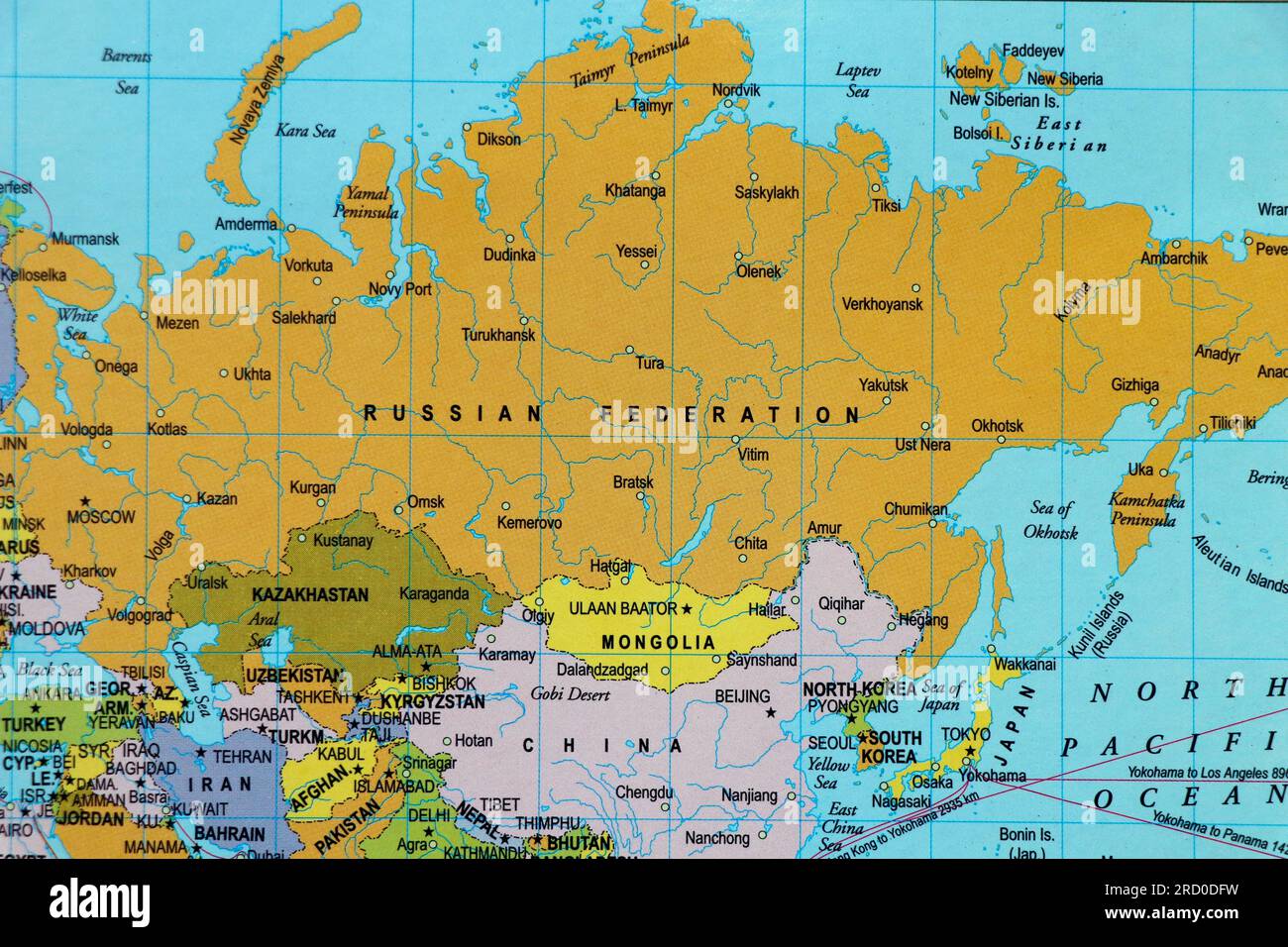 world map of russian federation and country borders, ukraine, kazakhstan in close up focus Stock ...