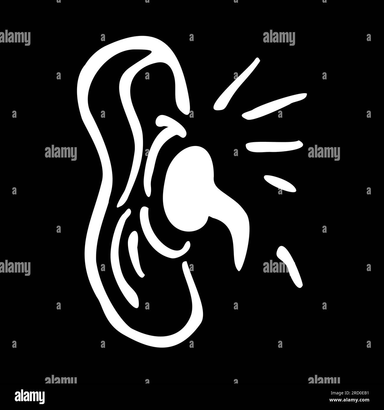 black and white icon sign silhouette ear and earphone on black ...