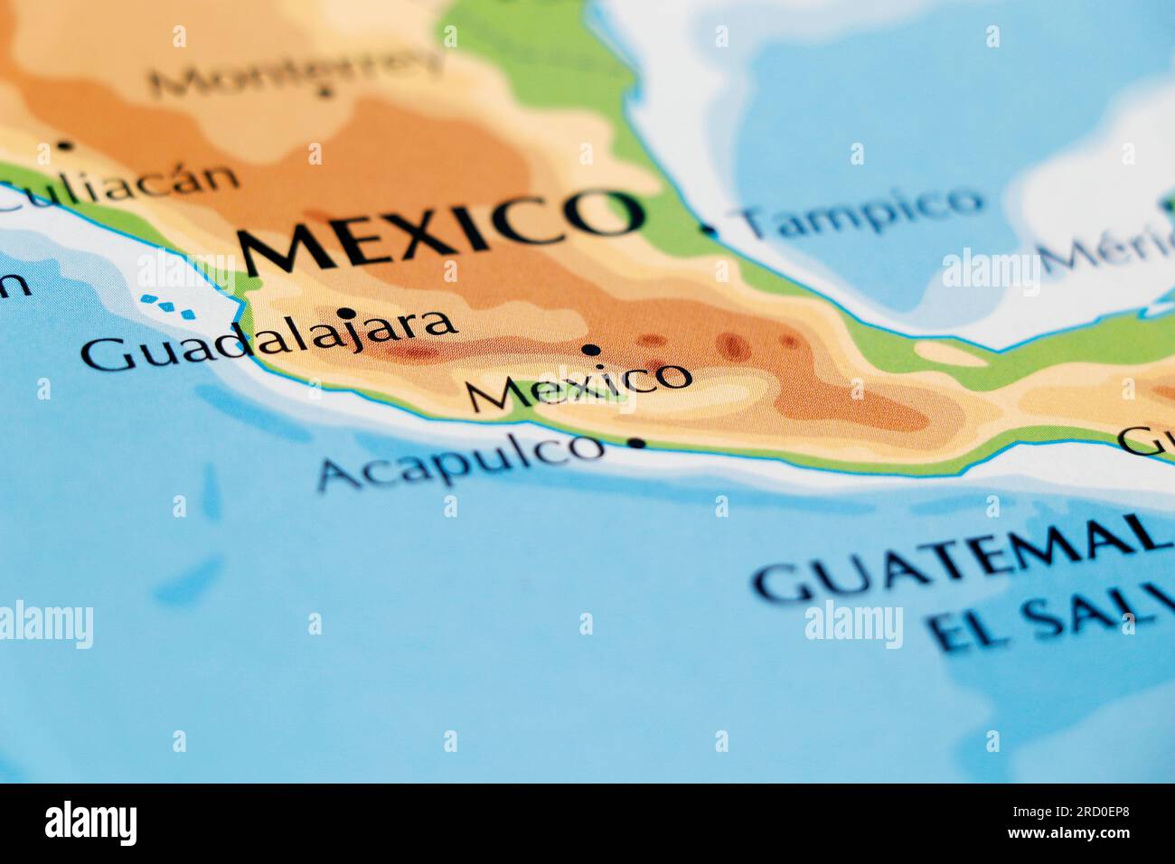 world map of north american continent, mexico and cities in borderline ...