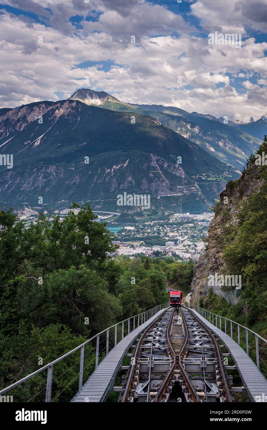 Crans Montana, Valais Canton, Switzerland - 15 July 2023: One red Swiss ...