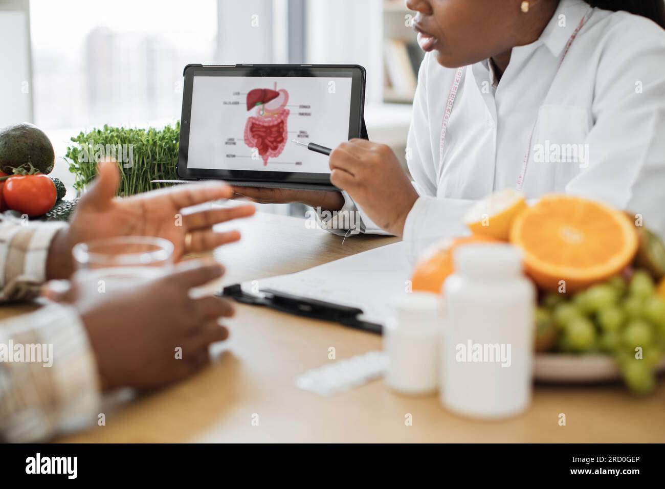 Close up view of digital device with photo of digestive system being ...