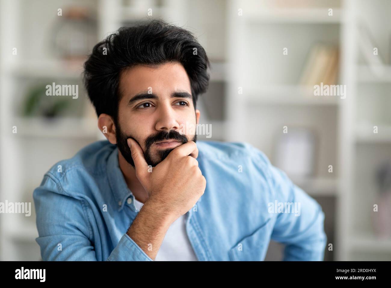 Closeup Portrait Of Serious Handsome Indian Man With Pensive Face ...