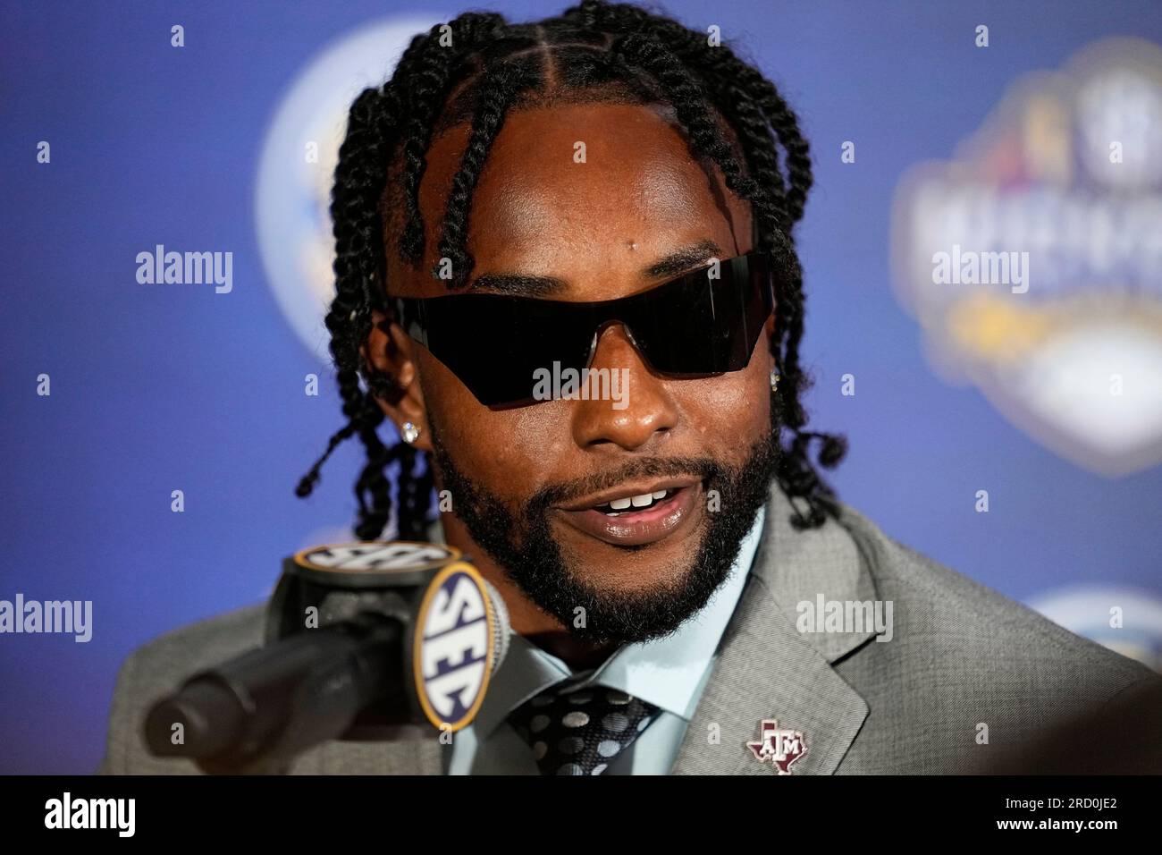 Texas A&M wide receiver Ainias Smith responds to questions during NCAA ...