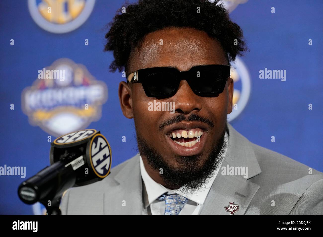 Texas A&M defensive lineman Fadil Diggs responds to questions during ...