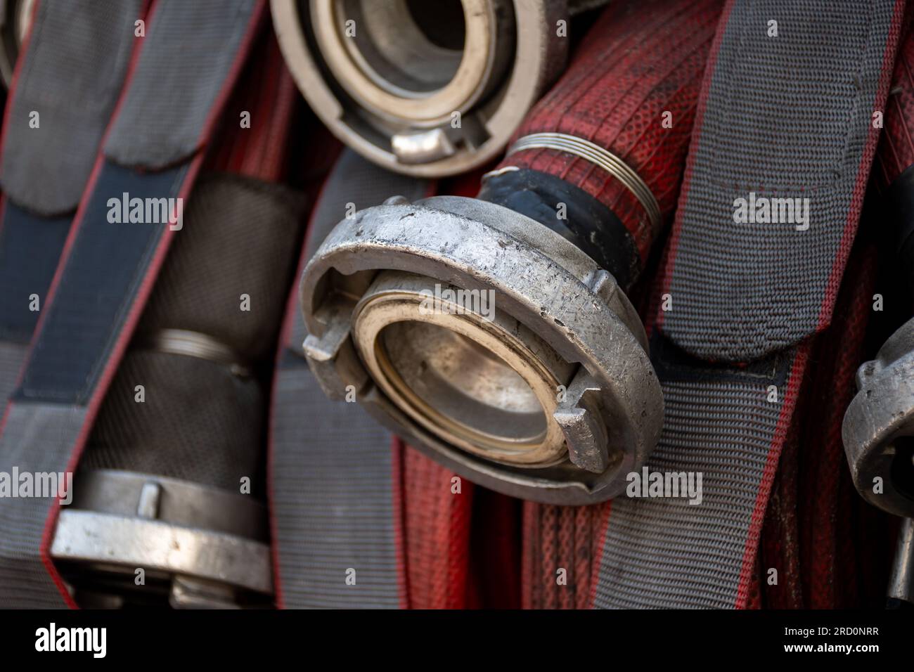 Fire engine equipment from the inside - fire hose hoses ready for use ...