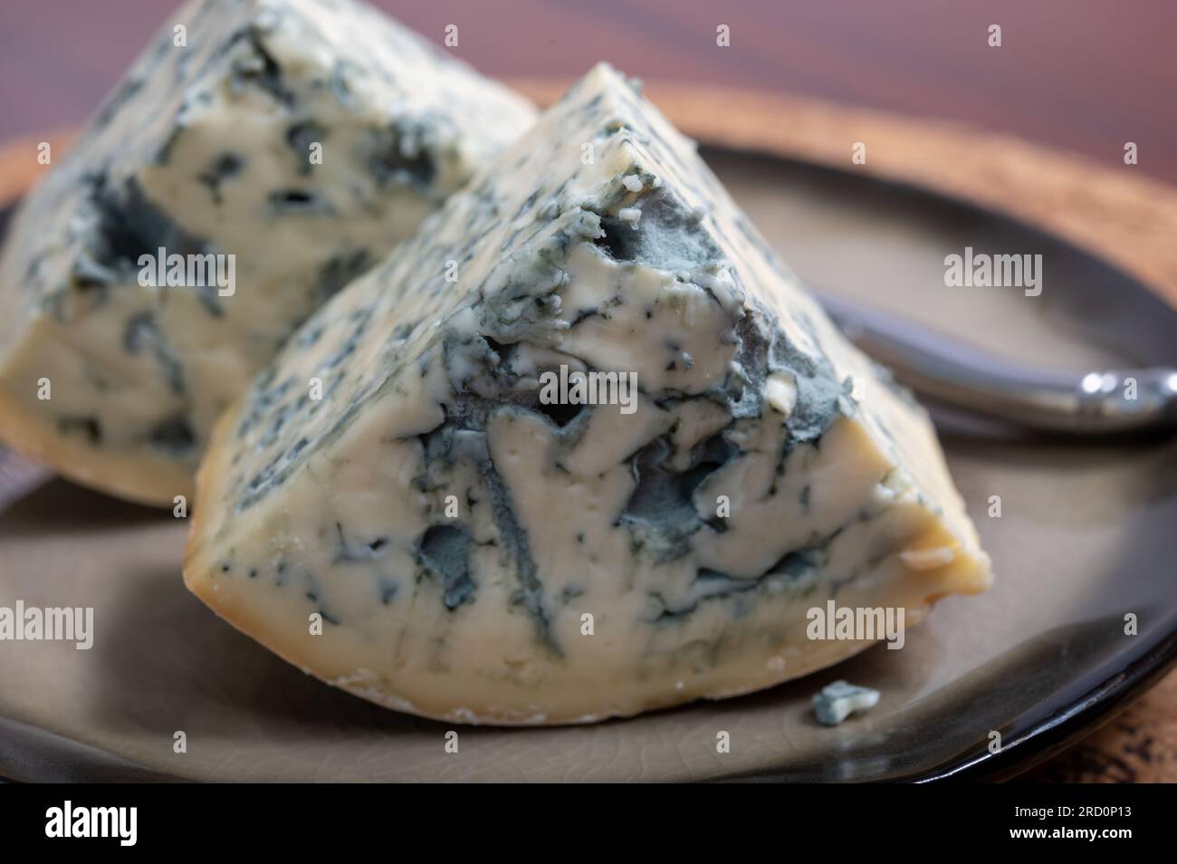 Cheese collection, piece of French blue cheese auvergne or fourme d ...