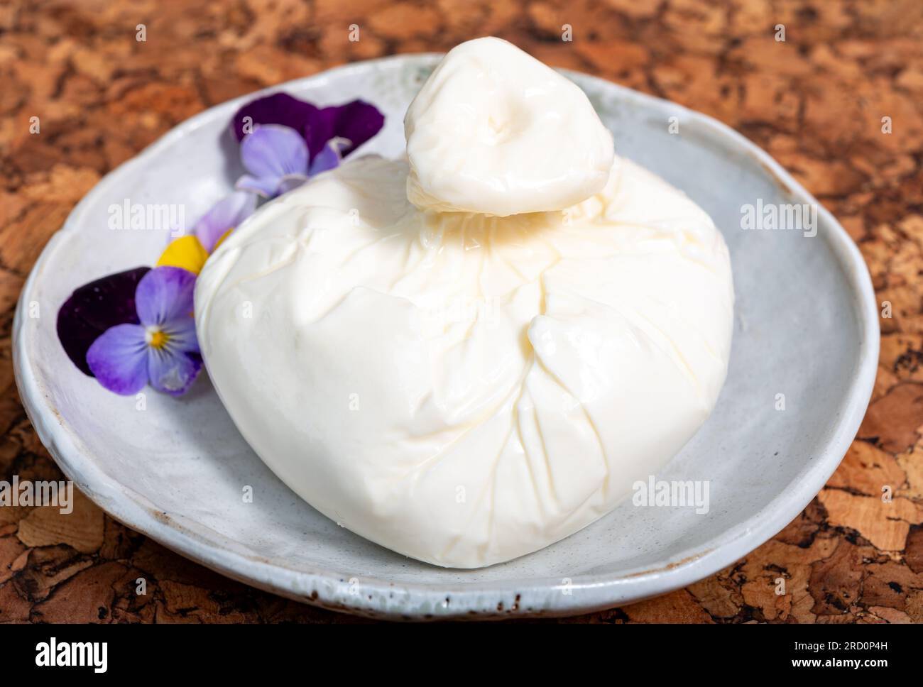 Fresh handmade soft Italian cheese from Puglia, white ball of burrata ...
