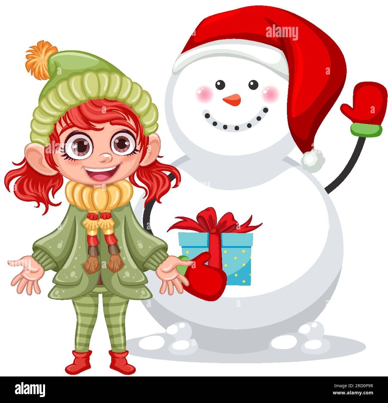 Happy girl with snowman illustration Stock Vector Image & Art - Alamy