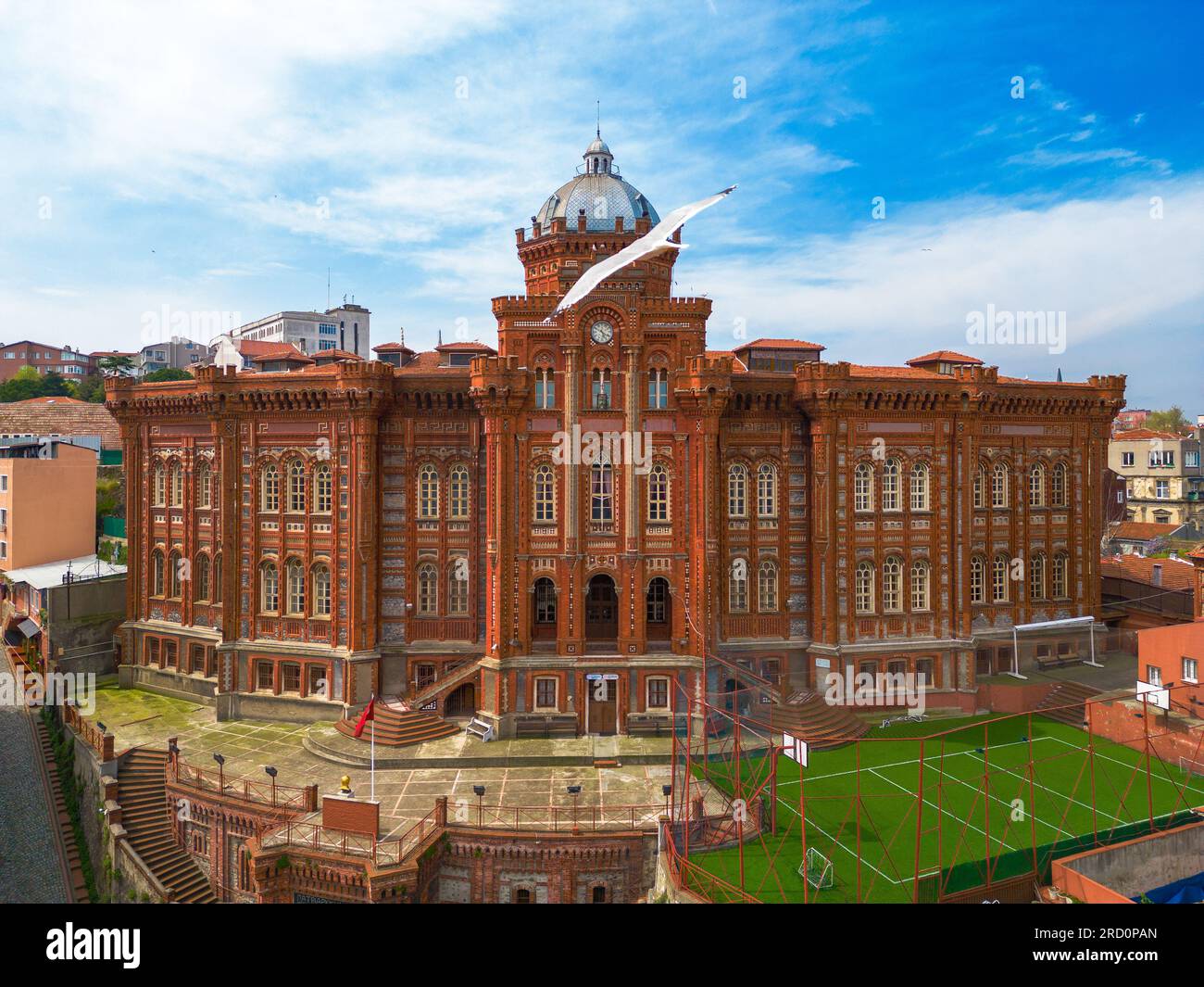 Balat district street view in Istanbul. Dome of Fener Greek Orthodox ...