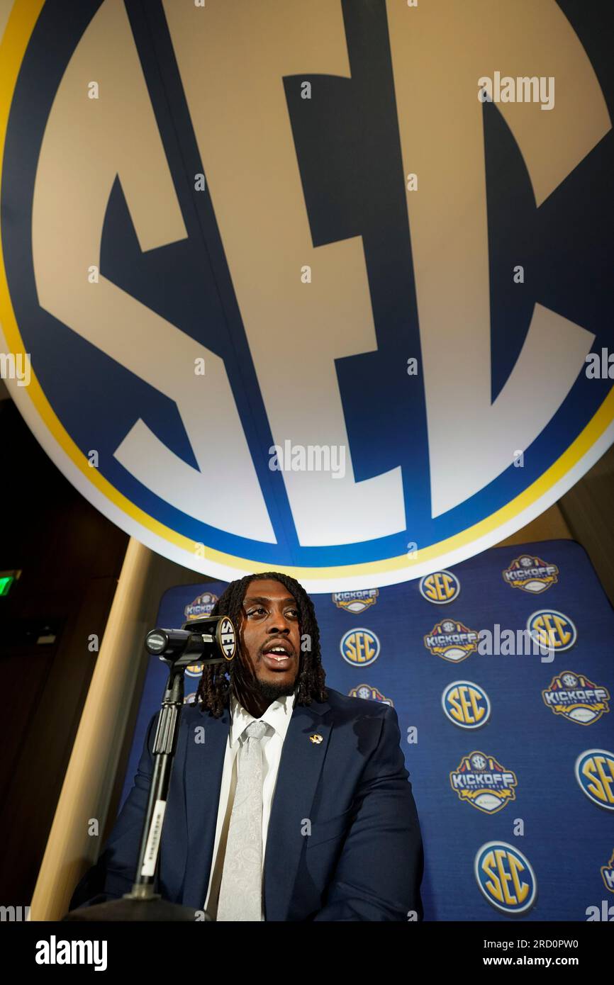 Missouri offensive lineman Javon Foster responds to questions during ...