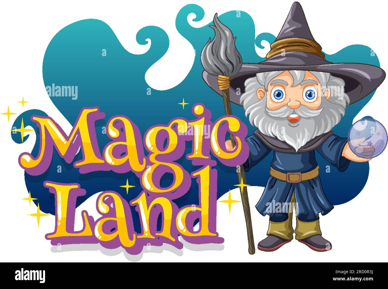 Font design for word magic land with wizard cartoon character ...