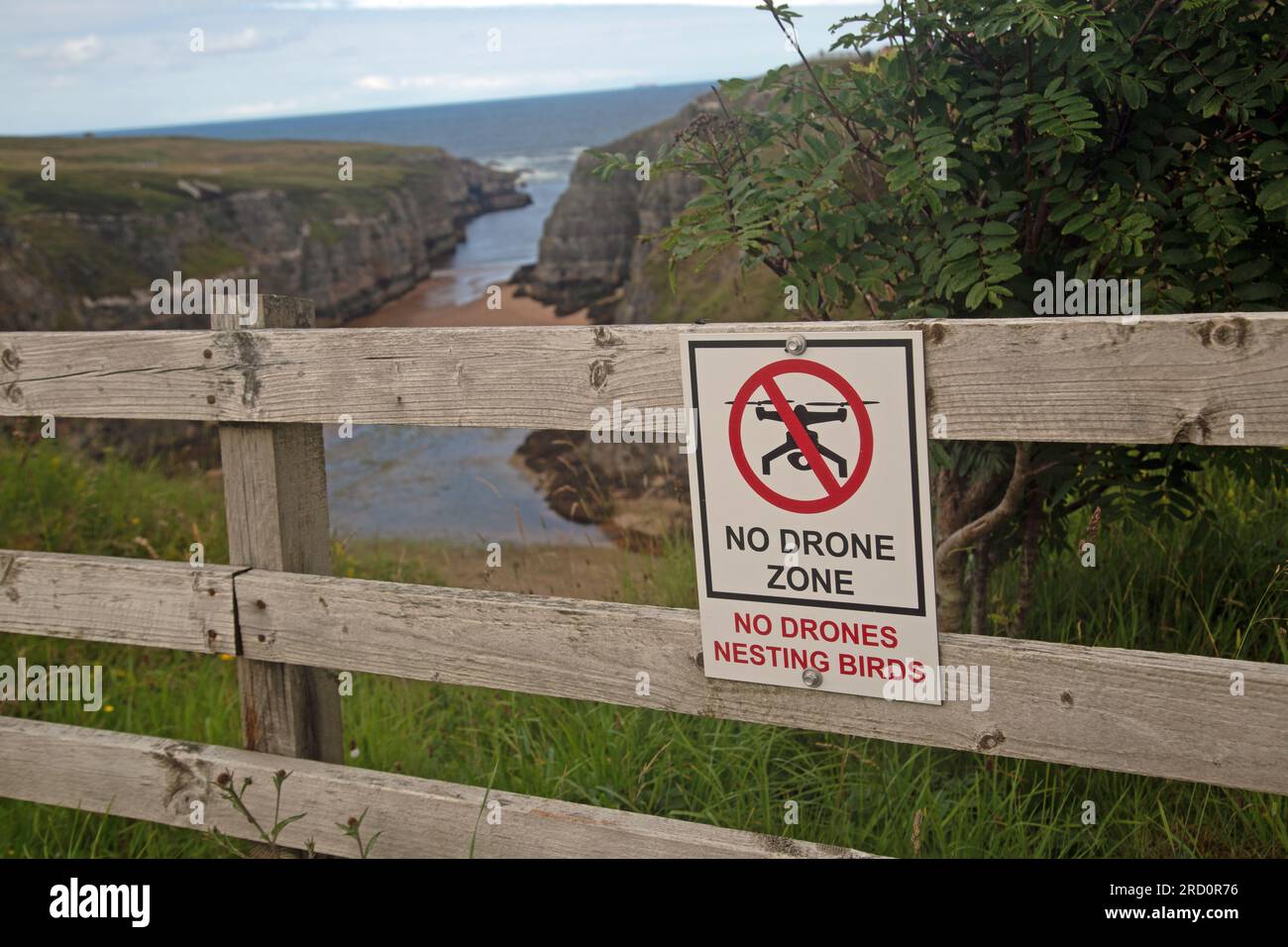 Smoo Cave area, Sutherland, Scotland, July 4th 2023, a sign on a fence ...