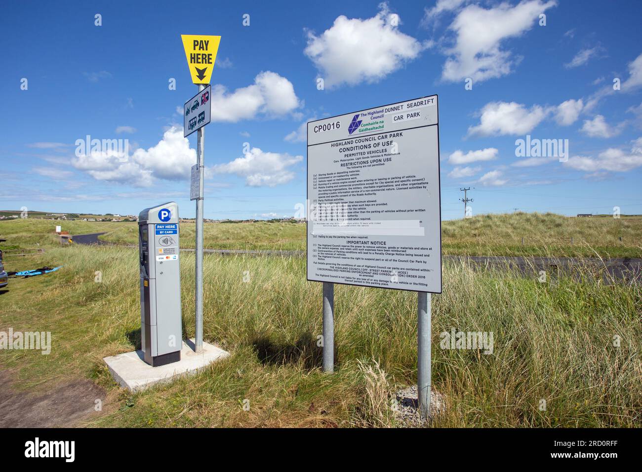 Dunnet Bay Caithness, Scotland, A sign outlines parking regulations at ...