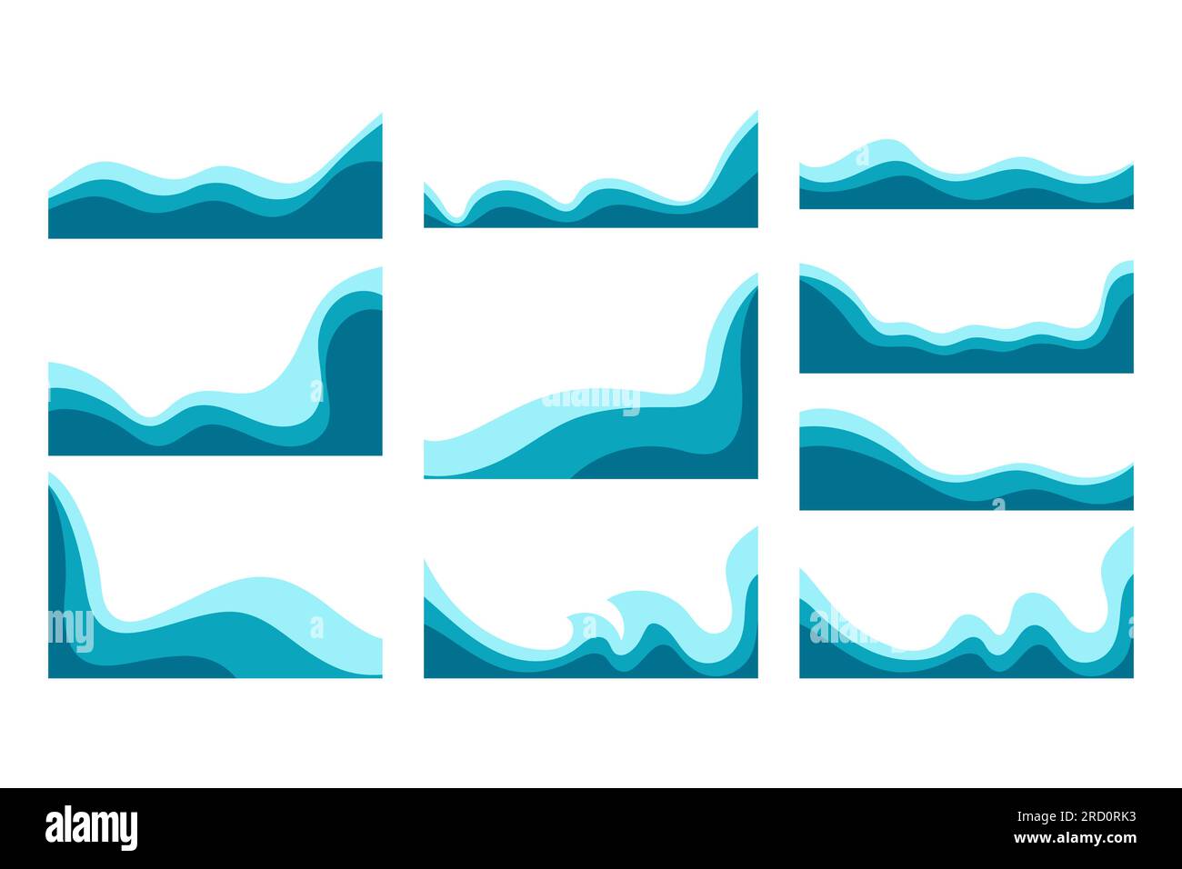 Waves frame vector set. Corner frame water design elements isolate ...
