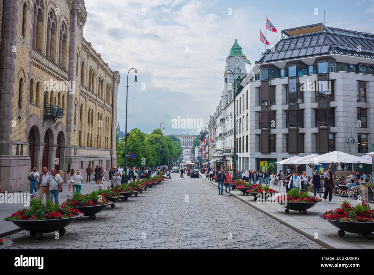 Oslo, Norway, June 20, 2023: People walk along Karl Johans gate, the ...