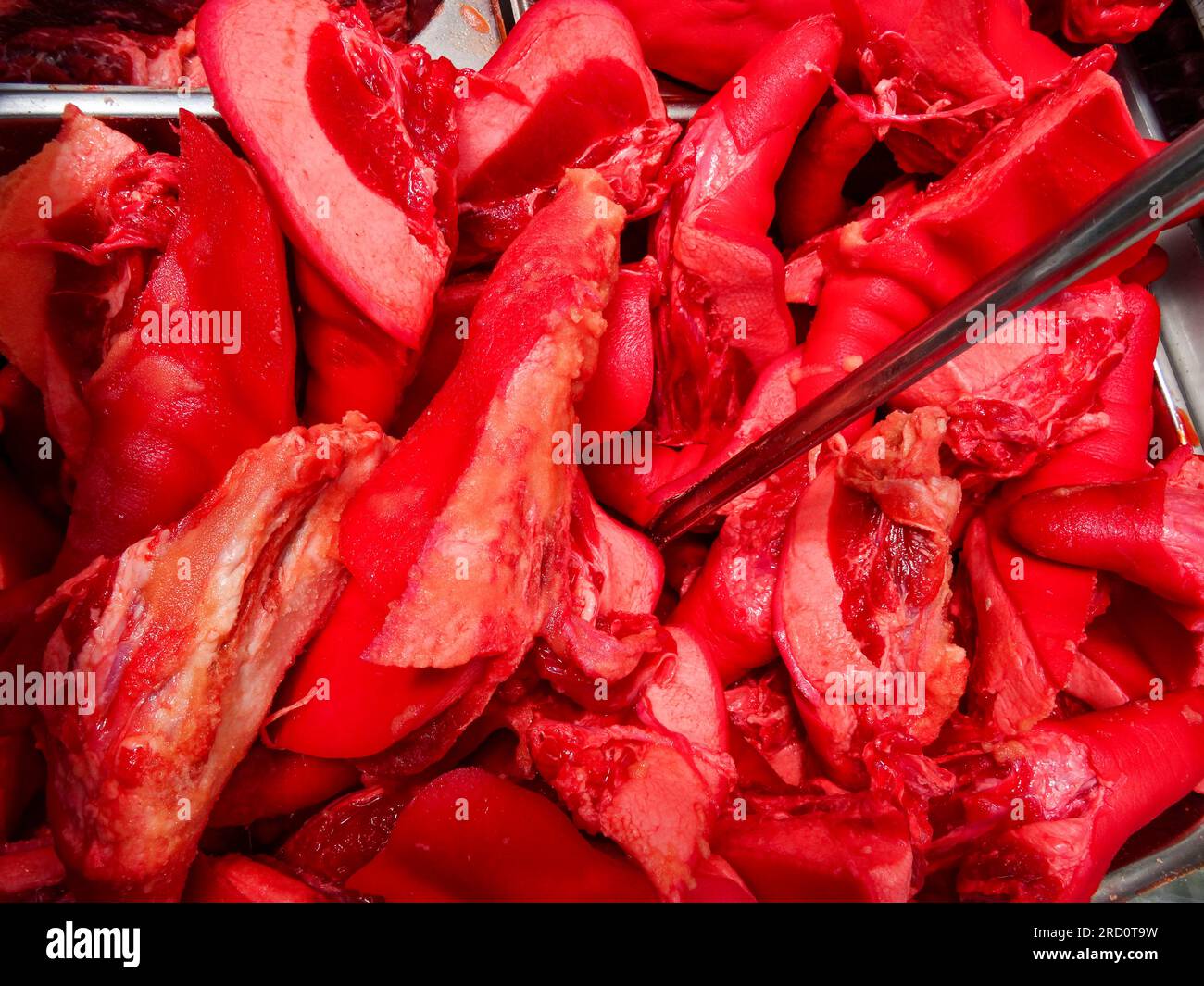 Close up food still life of red coloured pig meat, Sus Domesticus Stock ...