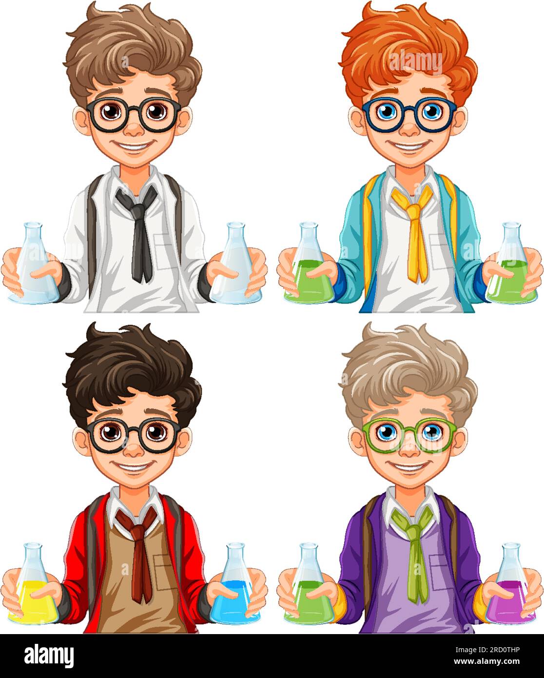 Male student cartoon holding conical flask on science class experiment ...