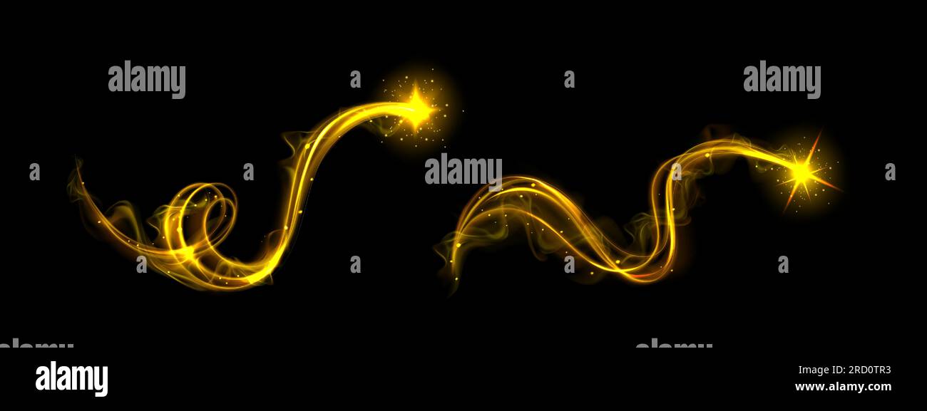 Gold magic glow line effect and neon swirl shine vector. Energy wave ...