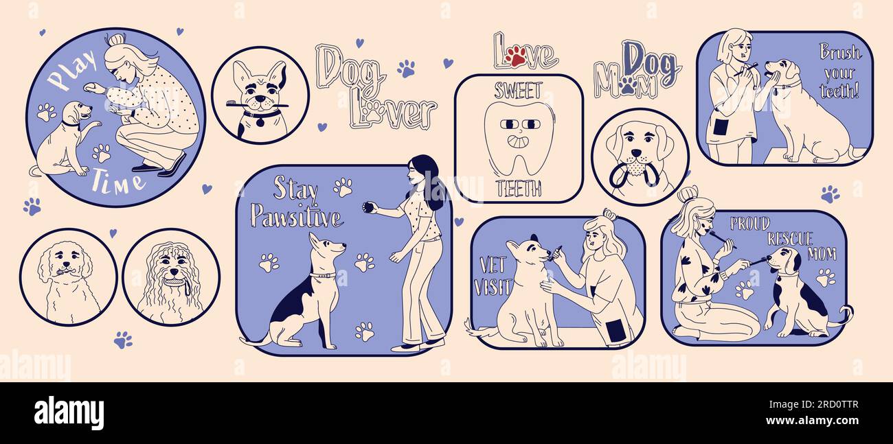 Dog dental health stickers. Canine dental care and hygiene concept ...