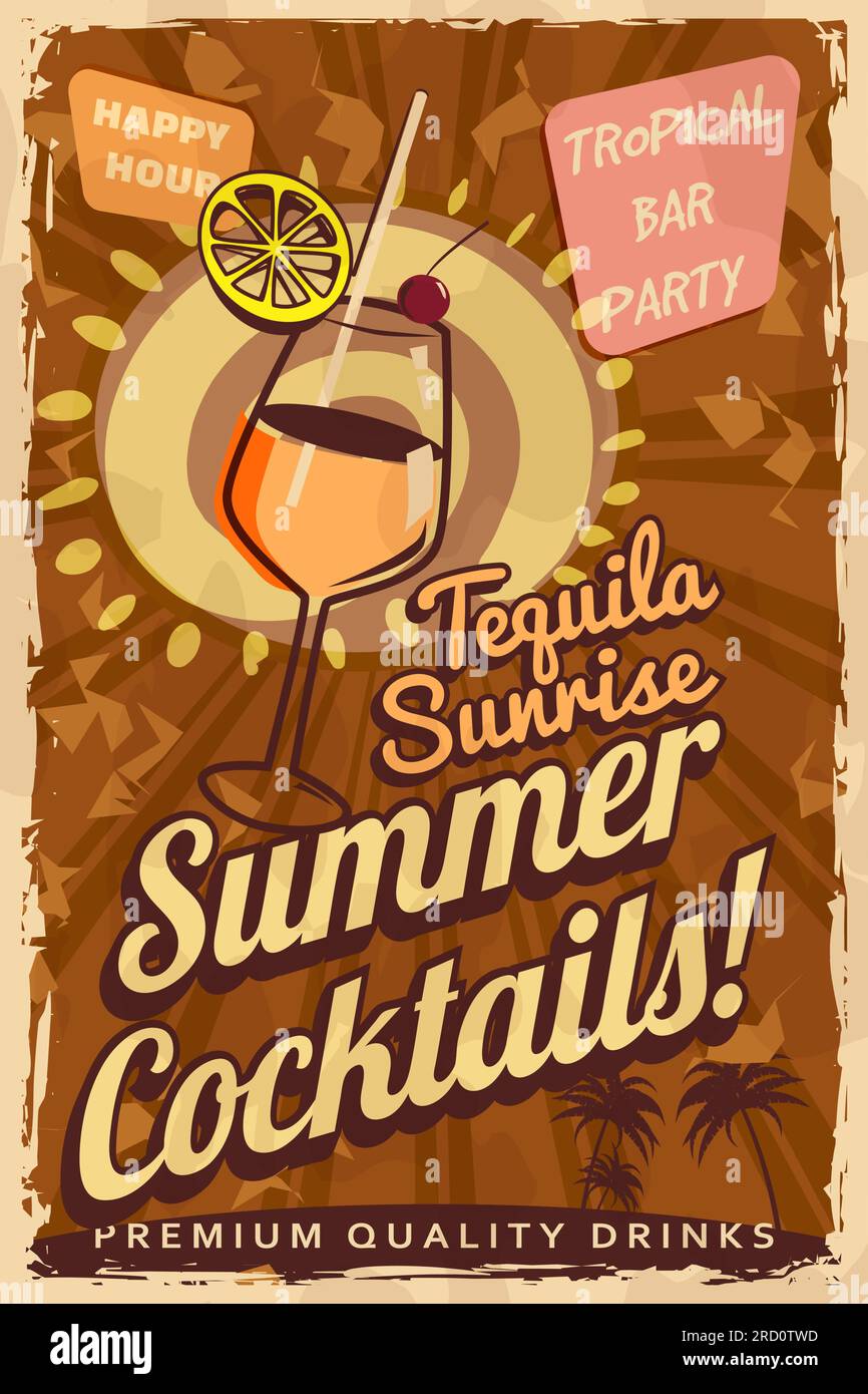 Tequila Cocktail Retro Poster Cocktail Lounge Vintage Sign Stock Vector Image And Art Alamy