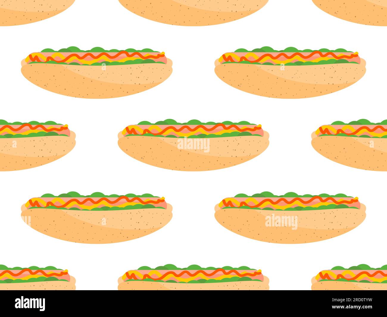 Hot dog seamless pattern. Sausage in a bun with ketchup and mustard ...