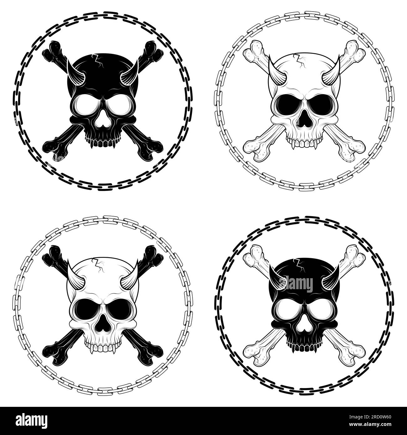 Vector design of demonic skull with bones surrounded by chains Stock ...