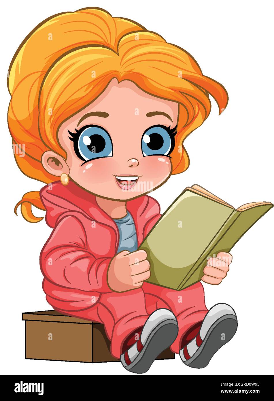 Cute Girl Reading Book Cartoon Character illustration Stock Vector ...