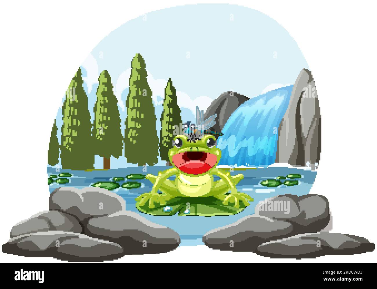 Frog at waterfall in cartoon style illustration Stock Vector Image ...