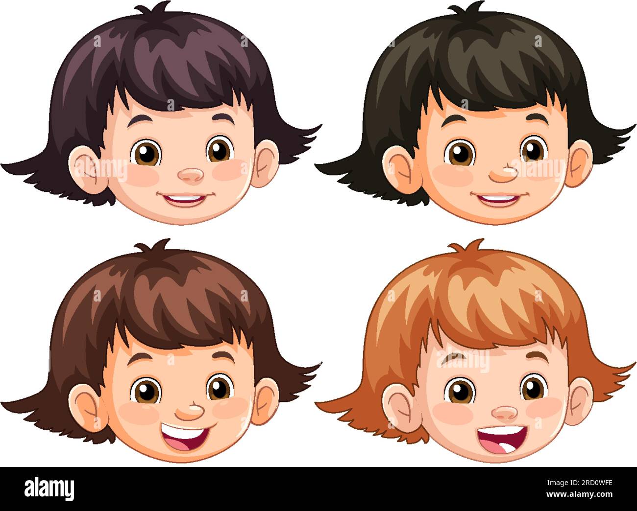 Cute Girl Head with Short Hair Cartoon illustration Stock Vector Image ...