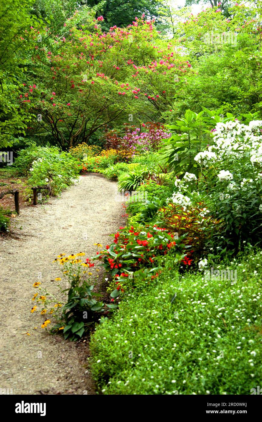 Flower lined path at the Birmingham Botanical Garden in Alabama ...