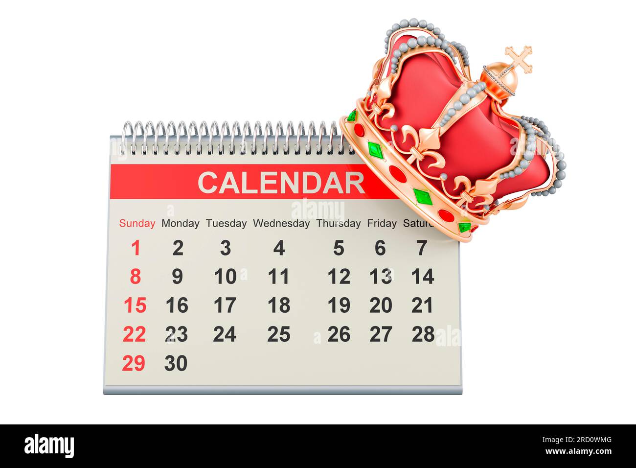 Desk calendar with golden crown, 3D rendering isolated on white ...