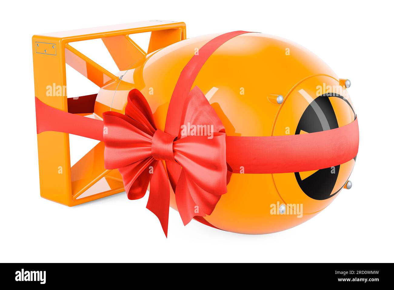 Nuclear bomb with red ribbon and bow, present concept. 3D rendering ...