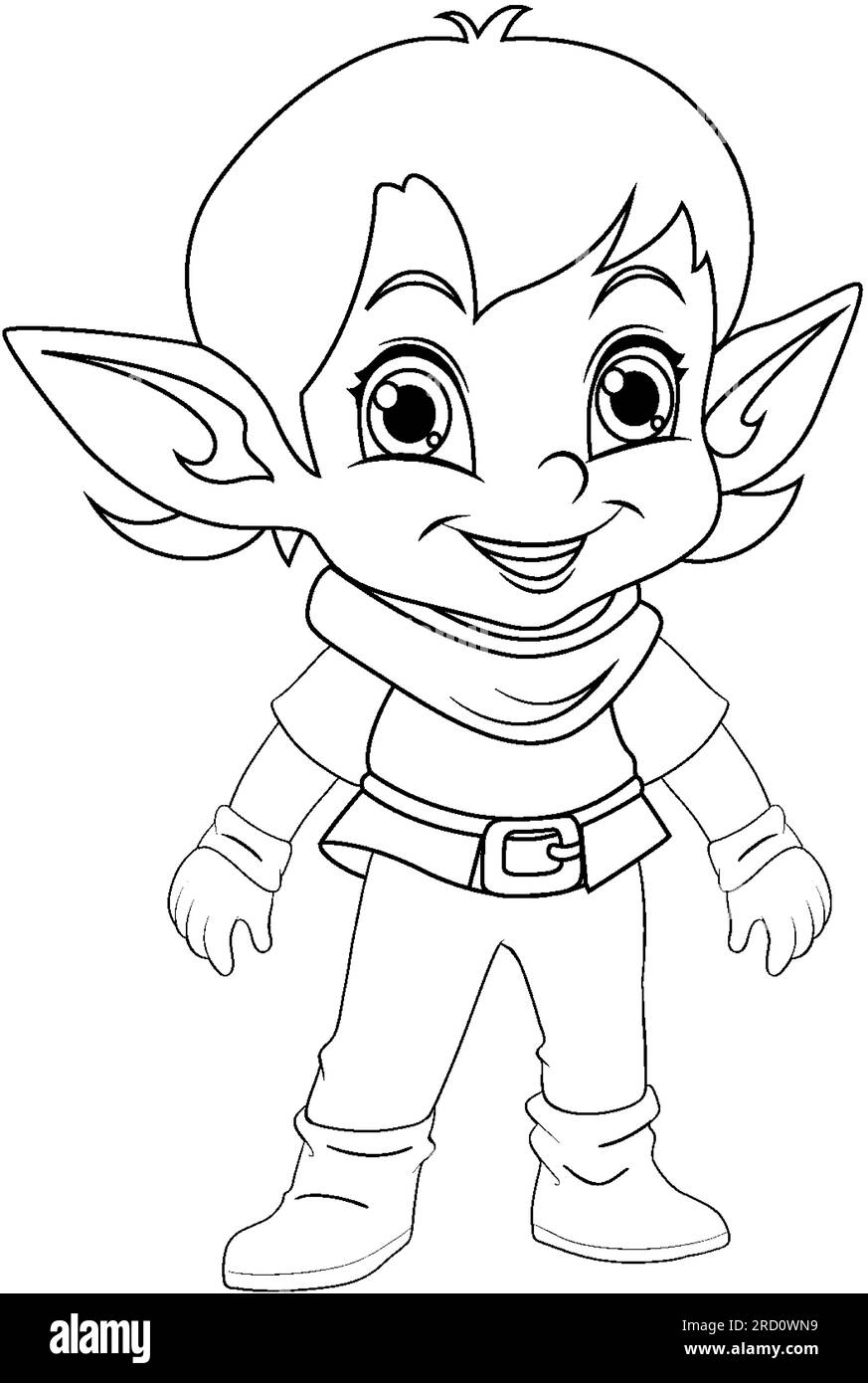 Cute Elf Cartoon Character Outline for Colouring illustration Stock ...