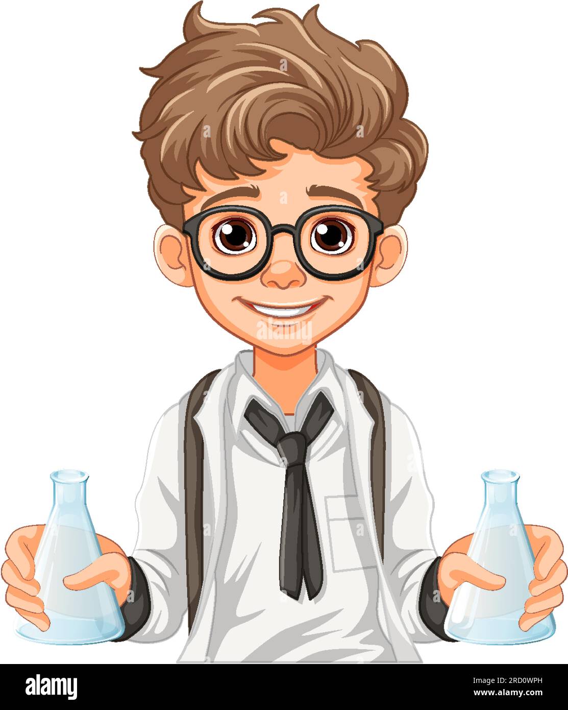 Male student cartoon holding conical flask on science class experiment ...