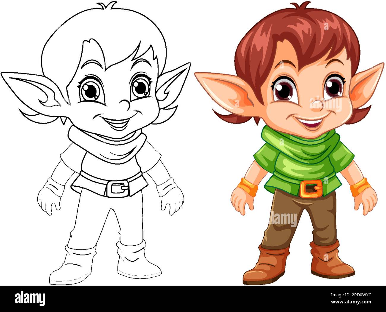 Cute Elf Cartoon Character Outline for Colouring illustration Stock ...