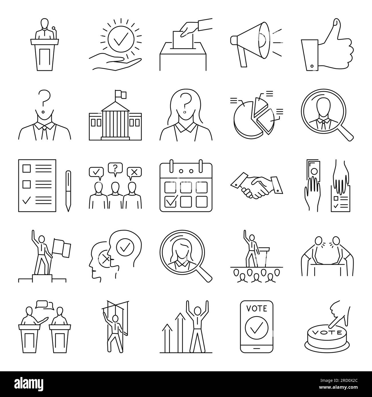 Politics Icon Set In Line Style Elections And Voting Symbols Vector