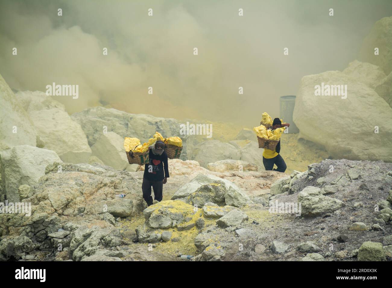Carrying Sulphur back from Sulphur Mining, Mount Ijen, Java, Indonesia ...