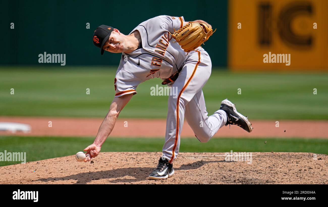 San Francisco Giants relief pitcher Tyler Rogers delivers during the eighth inning of a baseball ...